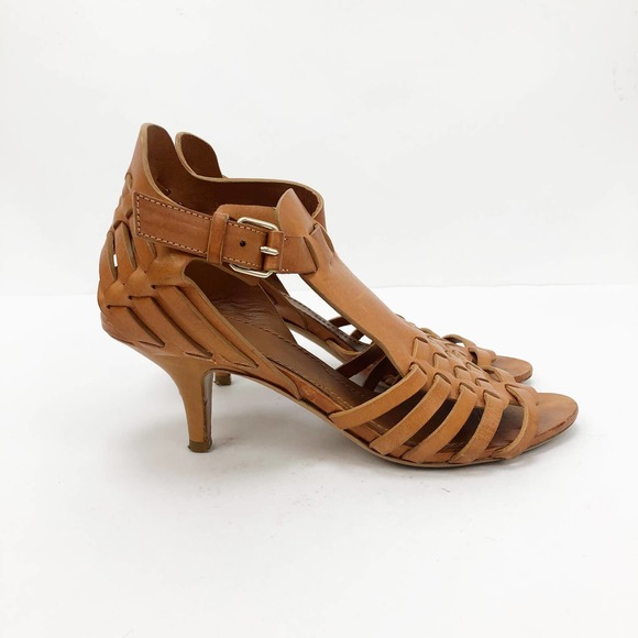 Givenchy | Shoes | Givenchy Women Gladiator Sandal 355 Brown Woven Leather Kitten Heels ...